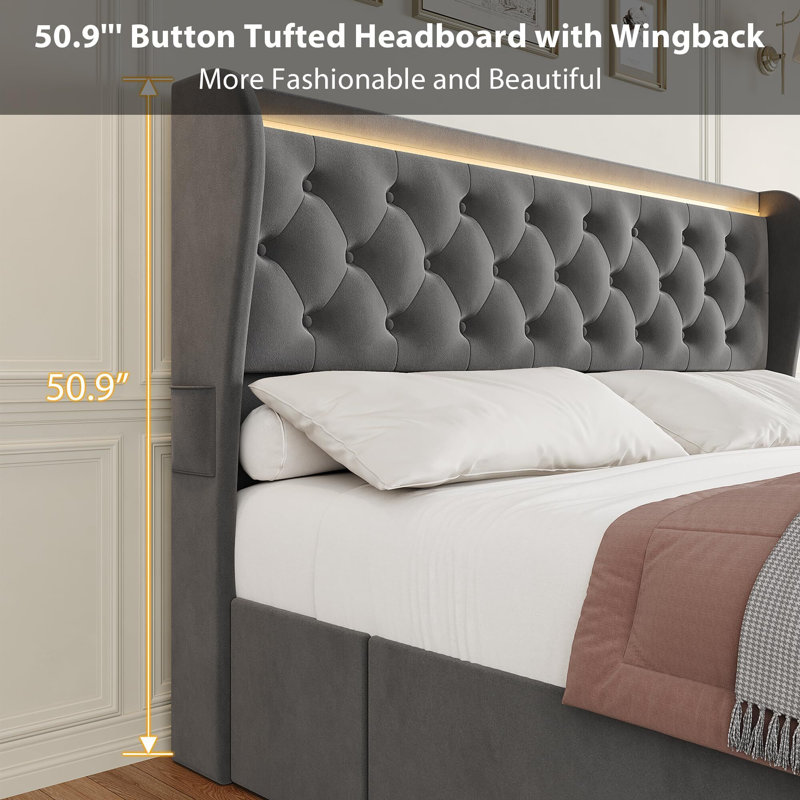 House of Hampton® Velvet Upholstered Bed Frame With Wingback Headboard - Wayfair Canada